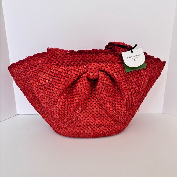 kate spade | Bags | Nwt Kate Spade Target Raffia Bow Large Tote Bag Red ...